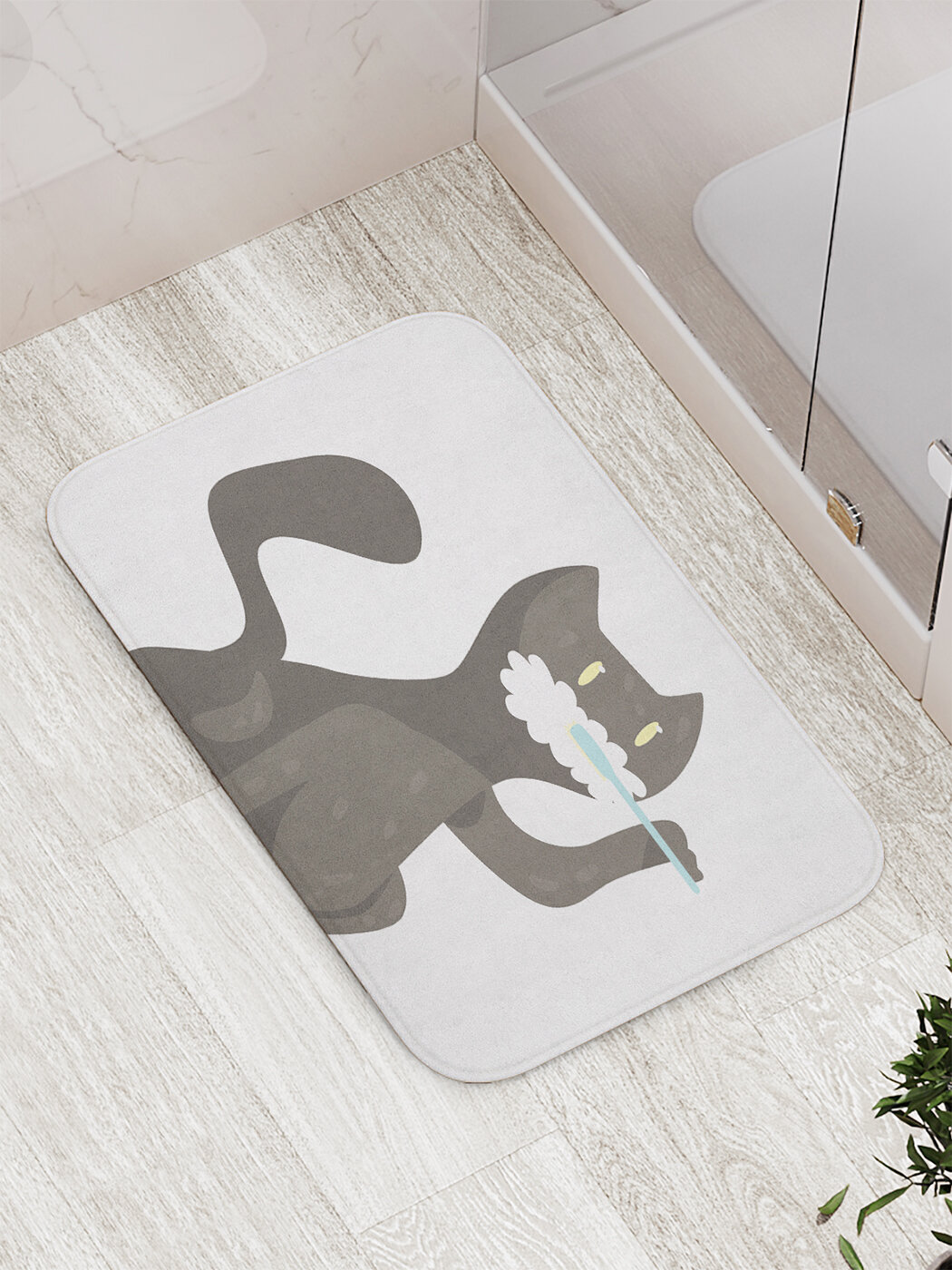Коврик для ванной комнаты, туалета "Кот чистит зубы" противоскользящий, 52х77 см, JoyArty