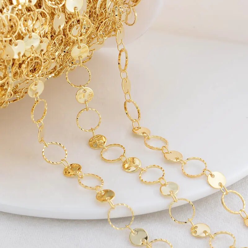 Латунная цепочка 1 метр, 14K gold Color