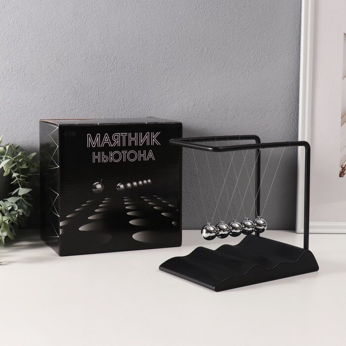 Маятник настольный антистресс «Шары Ньютона. Колыбель техно. Водопад», пластик, чёрный, 12.4×18.8×19.6 см
