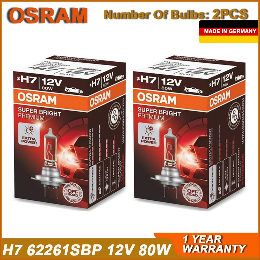 OSRAM H7 62261SBP SUPER BRIGHT PREMIUM 12 В 80 Вт 3200 К внедорожная 1950 лм автомобильная галогенная фара оригинальная лампа сделано в Германии (2 шт.)