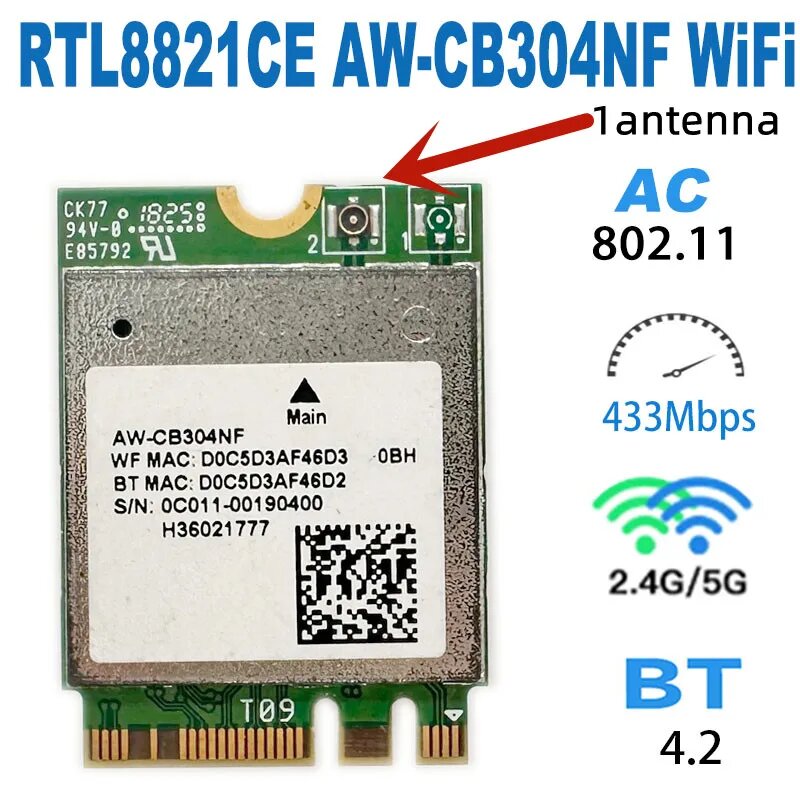 RTL8821CE AW-CB304NF WiFi AC 802.11 2.4G/5G BT 4.2