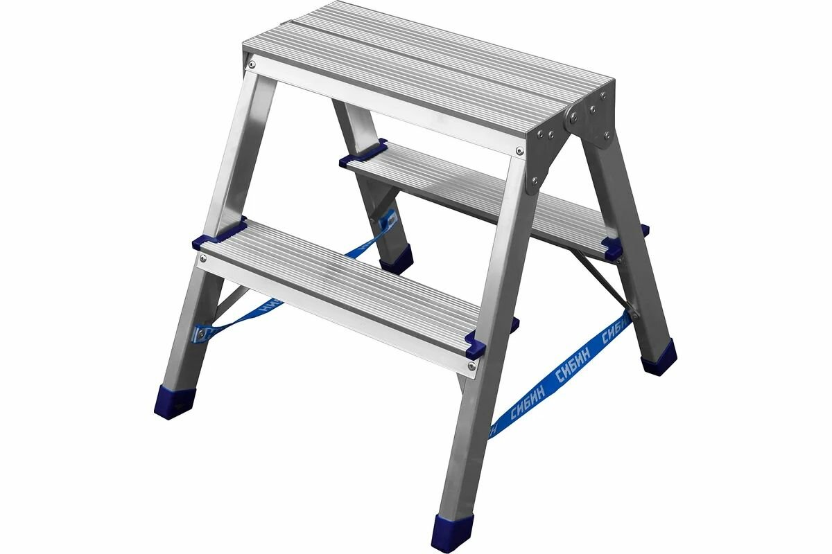 Стремянка СИБИН 2 ступени, алюминиевая, двухсторонняя