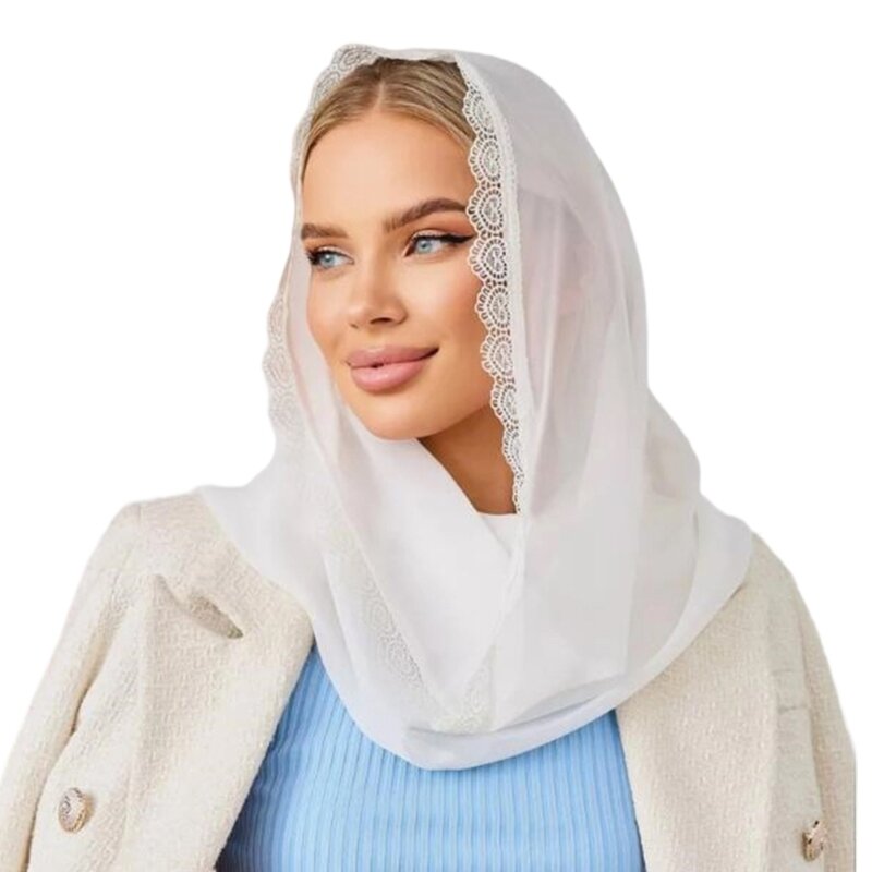 Шифоновая Кружевная Мантилья, Дышащий Шарф-Шаль, Легкий Головной Убор для Женщин, Церковная Молитвенная Месса и Ежедневное Использование