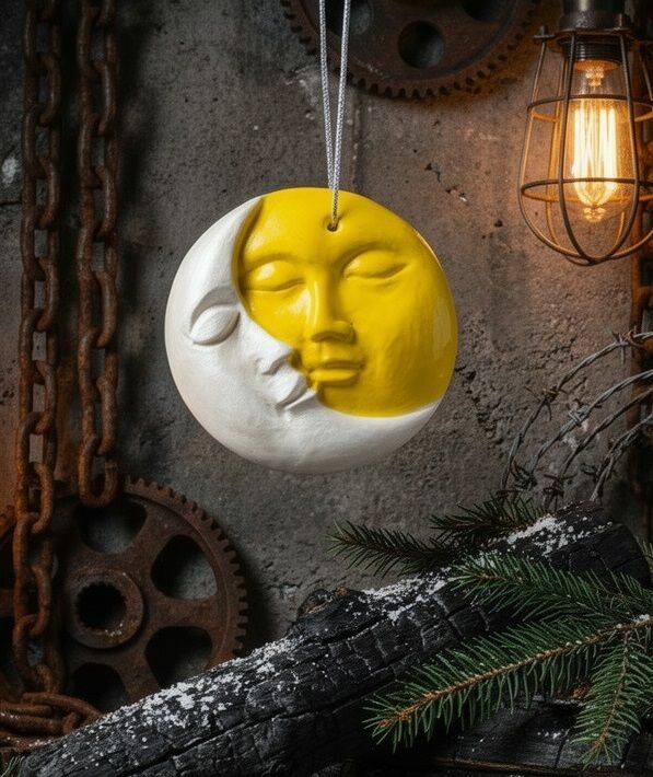 Елочная игрушка "Солнце и луна" / Ручная работа /Гипс