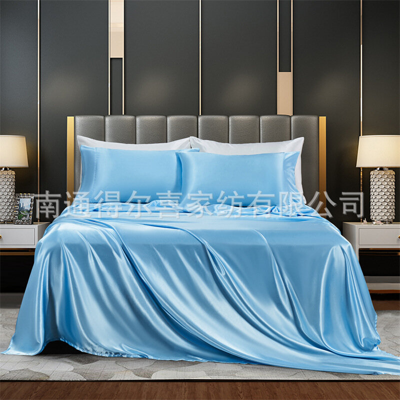 Однотонный комплект из четырех предметов из атласа, имитирующего шелк, простые европейские и американские простыни, простыни, наволочки, постельное белье