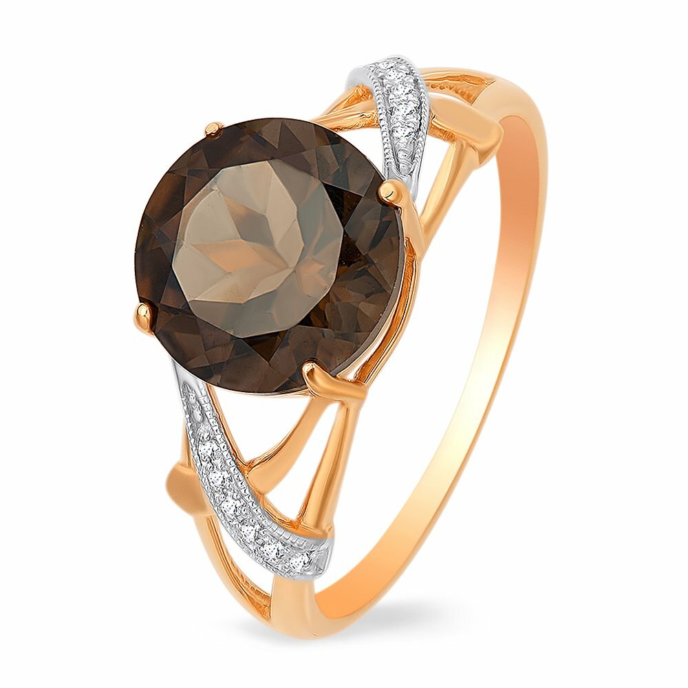 Кольцо, красное золото, 585 проба, родирование, раухтопаз, фианит