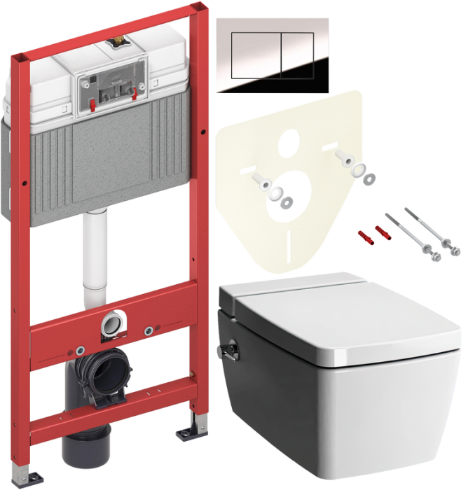 Комплект 3 в 1 Унитаз подвесной VitrA Metropole 7672B003-1687 с функцией биде и встроенным смесителем + Крышка 90-003-009 с микролифтом, петли хром + Инсталляция с кнопкой TECE Now 9400412
