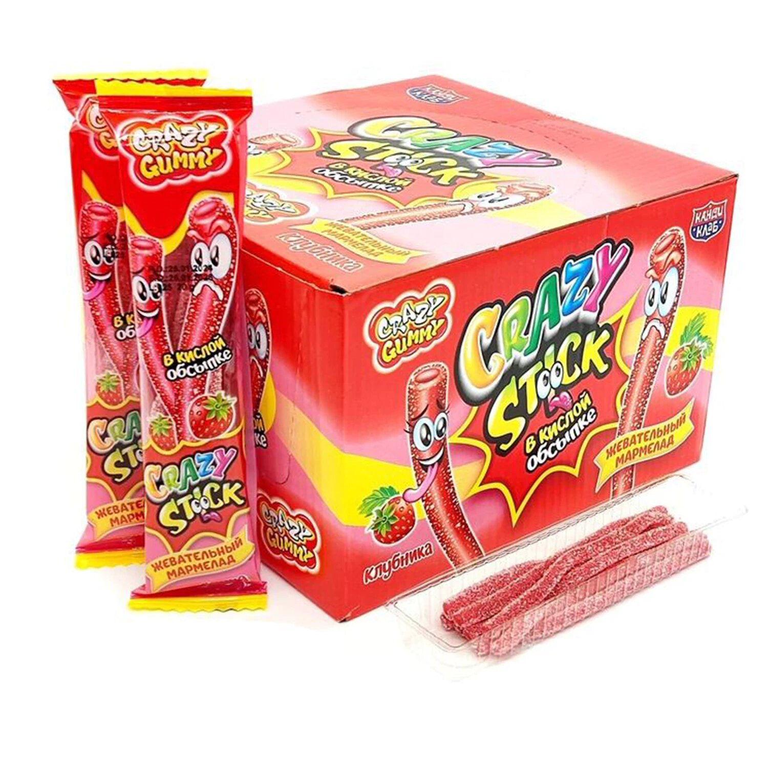 Мармелад в кислой обсыпке "CRAZY GUMMY. CRAZY STICK", клубника, 20 г, канди клаб, 24шт.
