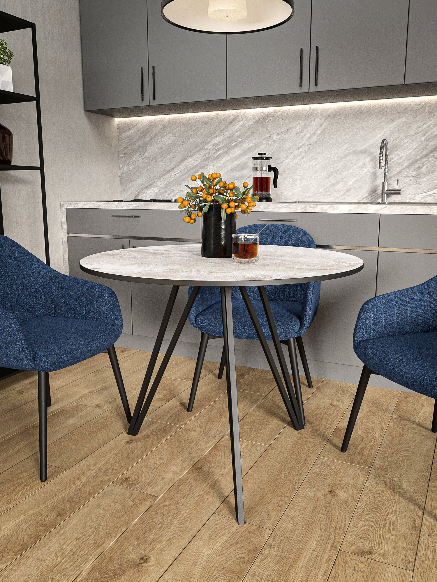 Обеденный стол ЭStetika "Loft", круглый, ЛДСП, металл, лофт стиль, 90х90х74 см