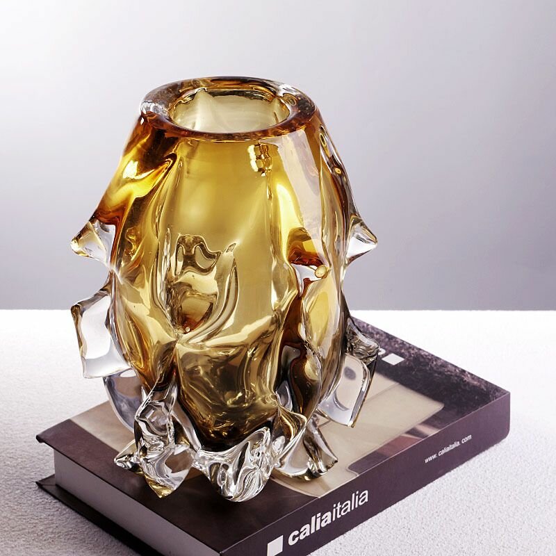 Премиальная стеклянная ваза 21.5 см массивное тяжёлое стекло почти 2,9 кг элегантный интерьерный декор для дома и гостиной 1 шт