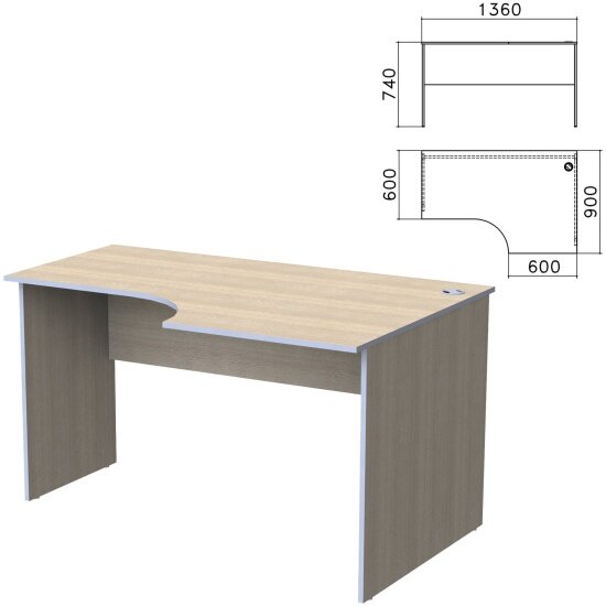 Стол письменный Бюджет эргономичный ", 1360х900х740 мм, правый, дуб шамони светлый, 402663-430