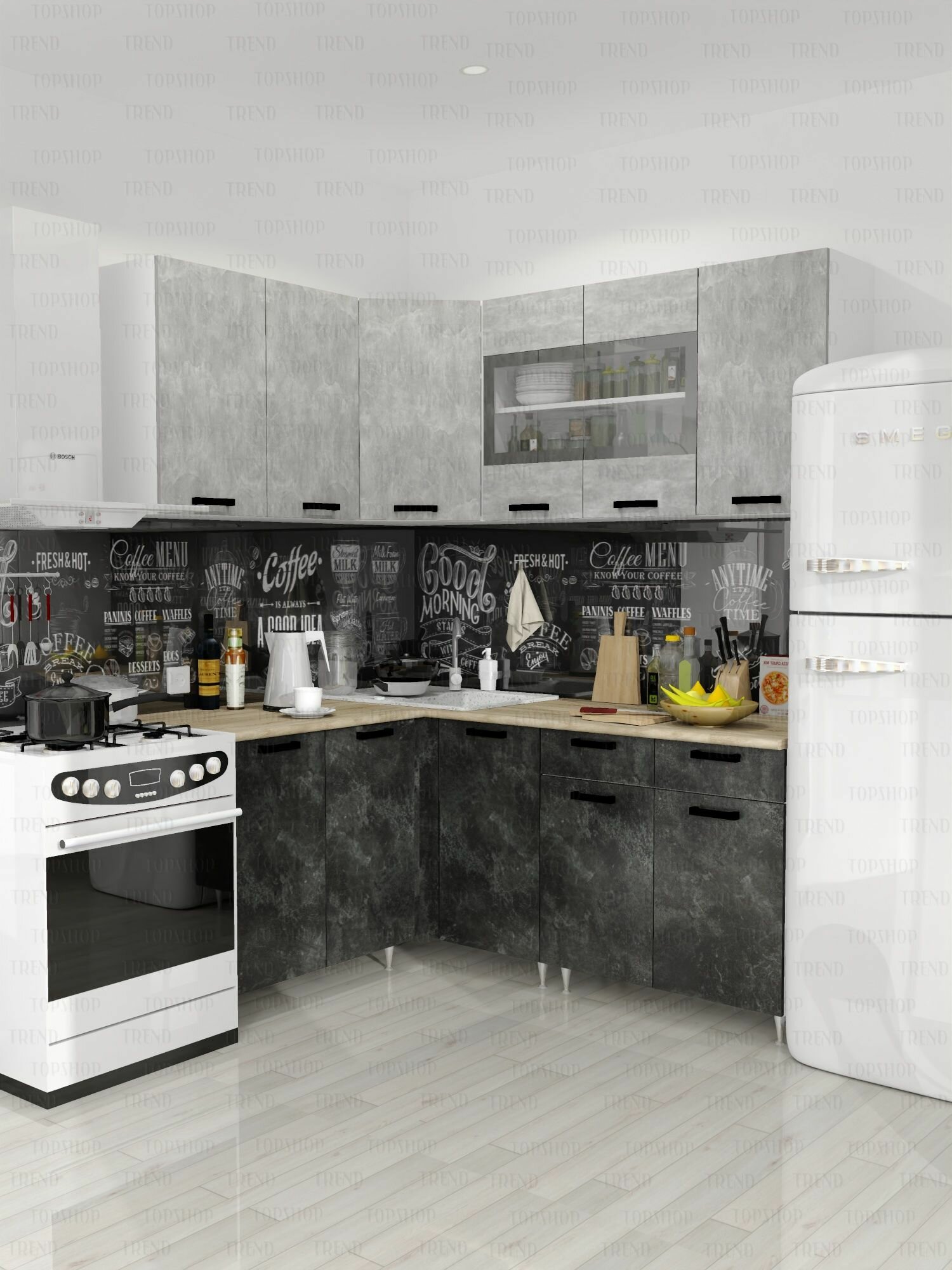 Кухонный гарнитур 140х180 см, Бетон /Сонома