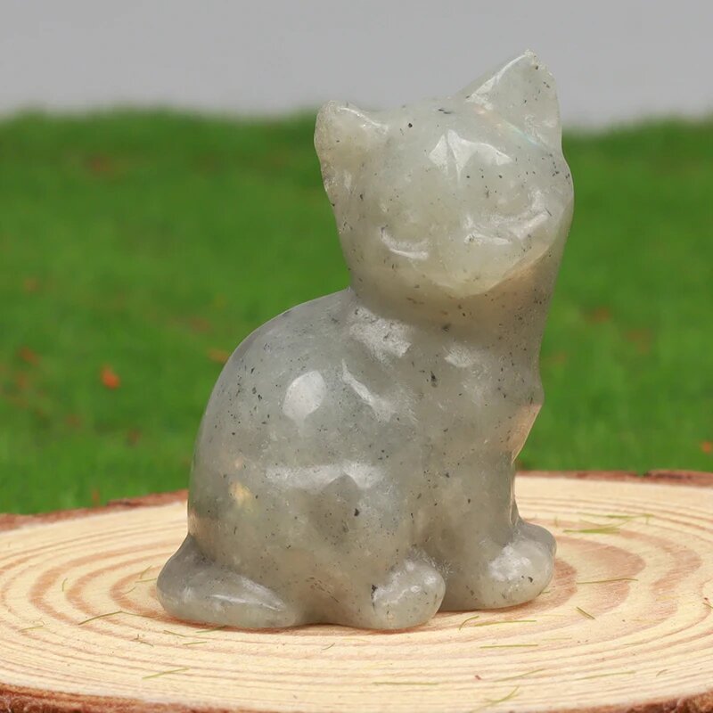Хрустальный котик из лабрадорита, 6 см