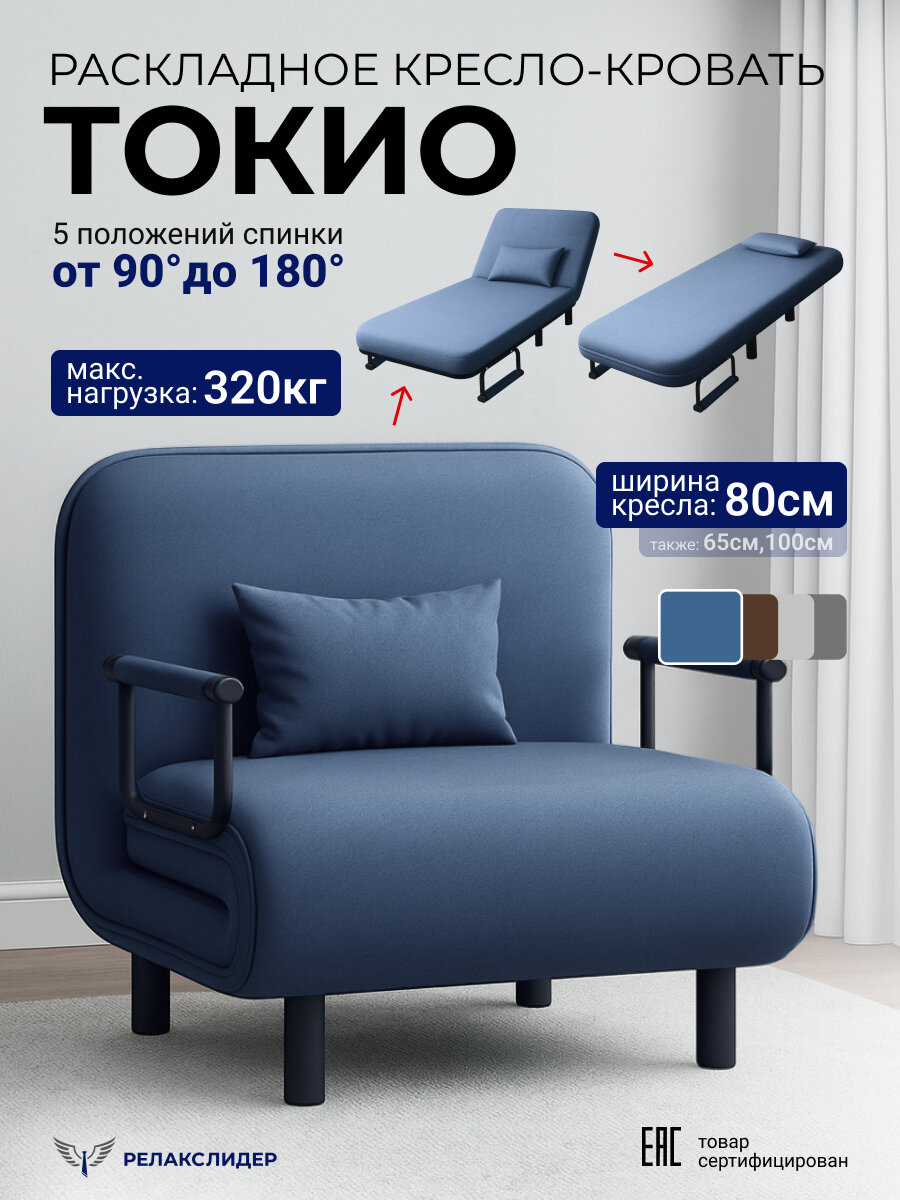 Раскладное кресло кровать трансформер акробат 80х85х68 см, цвет: Синий