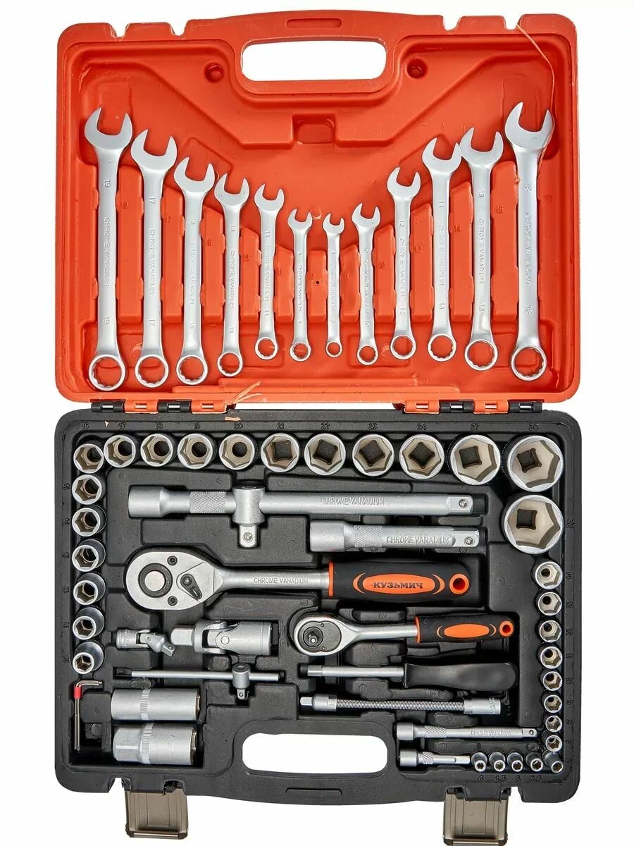 Набор инструментов Кузьмич НИК-002/60, 60 предметов, Торцевые головки, Ключи комбинированный