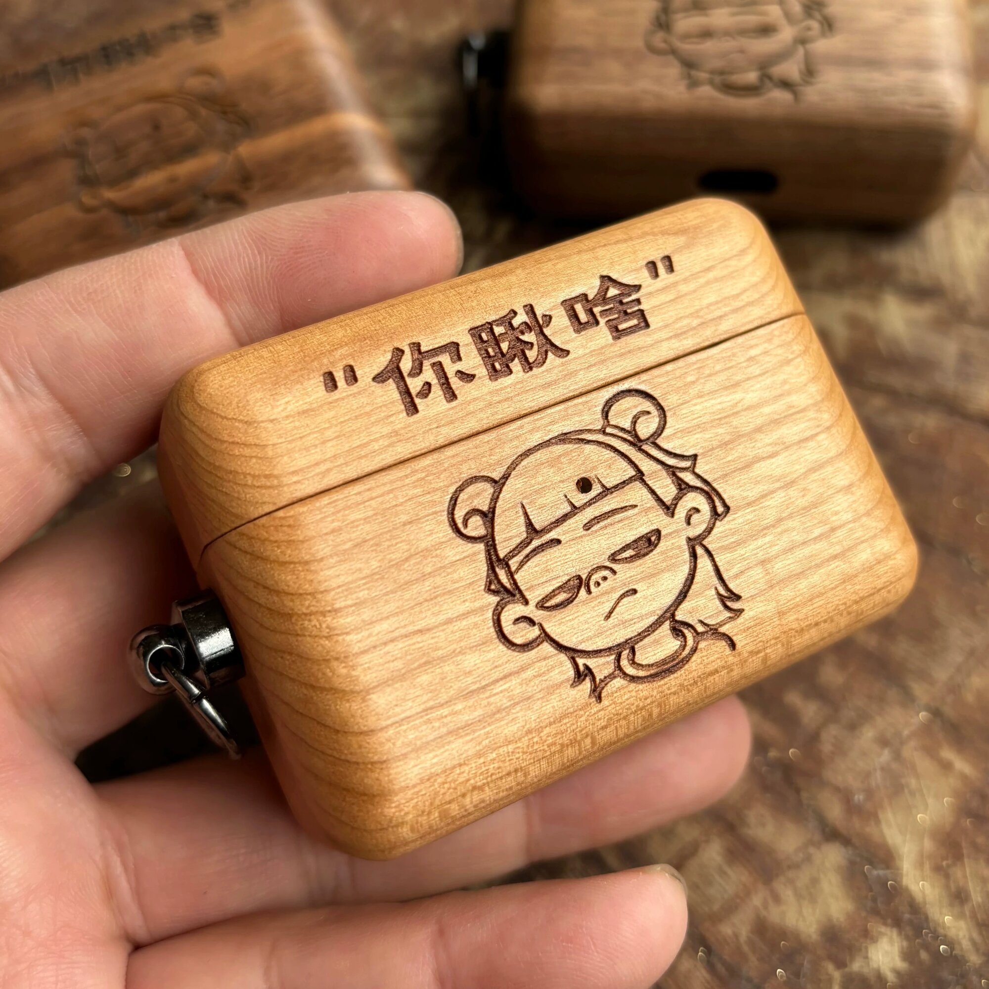 Черешневый деревянный чехол для наушников Apple AirPods 3, дизайн Na Zha с крючком