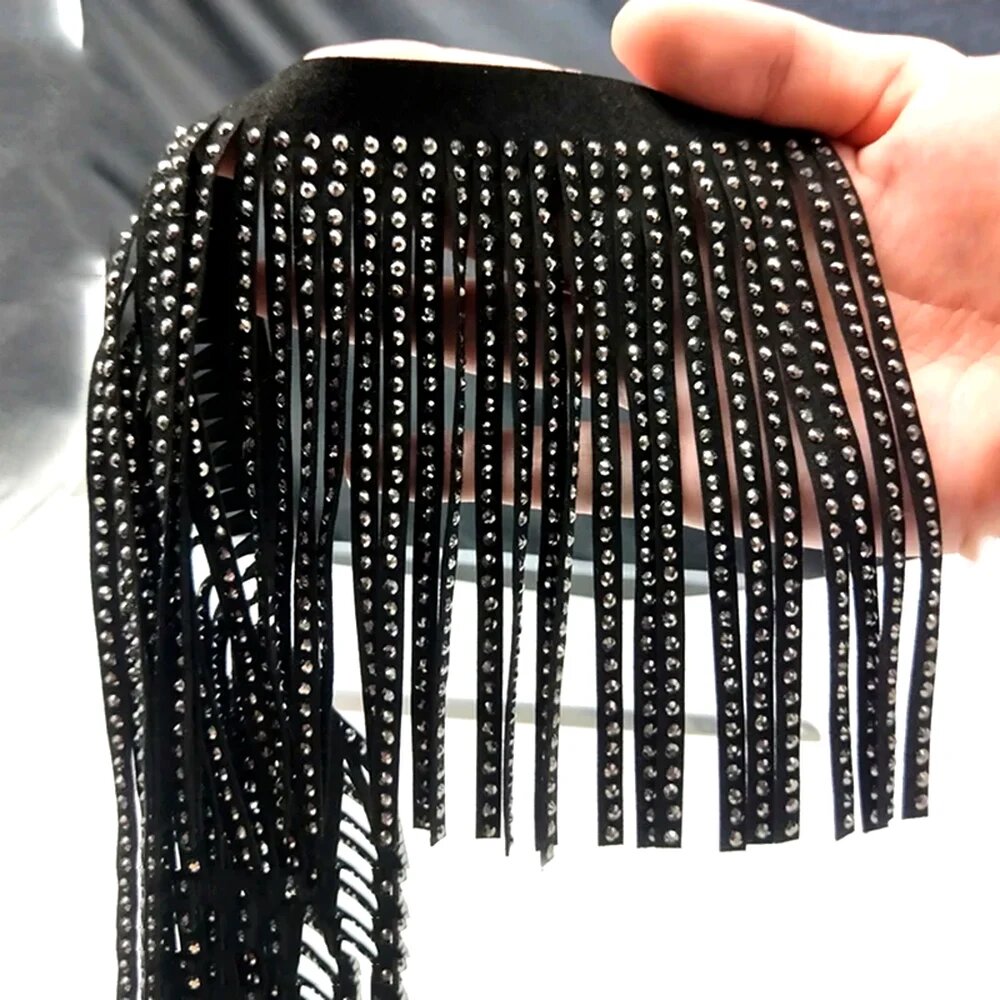 Кисточка из замши с бахромой и блестками 1 м