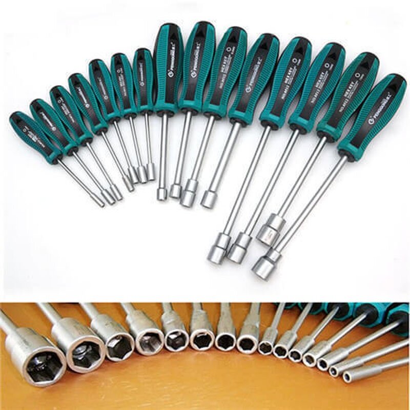 Инструмент timeless metal socket driver wrench screwdriver hex nut key nutdriver, антискользящая ручка, 3-14 мм, 9 шт