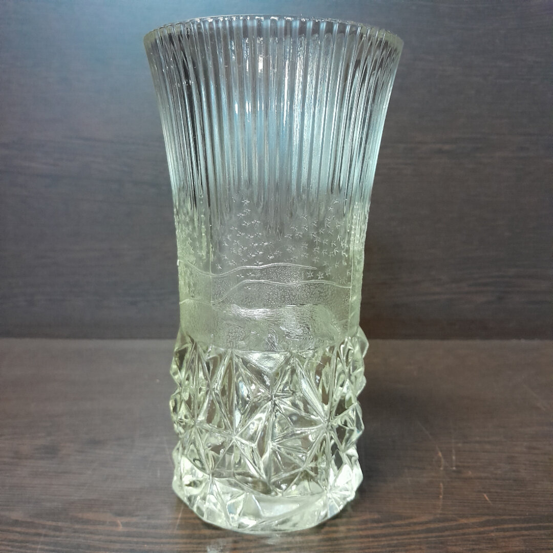 Ваза для цветов "Мишки на севере / Северное сияние", стекло, 20 см, Уршельский СЗ, Винтаж СССР