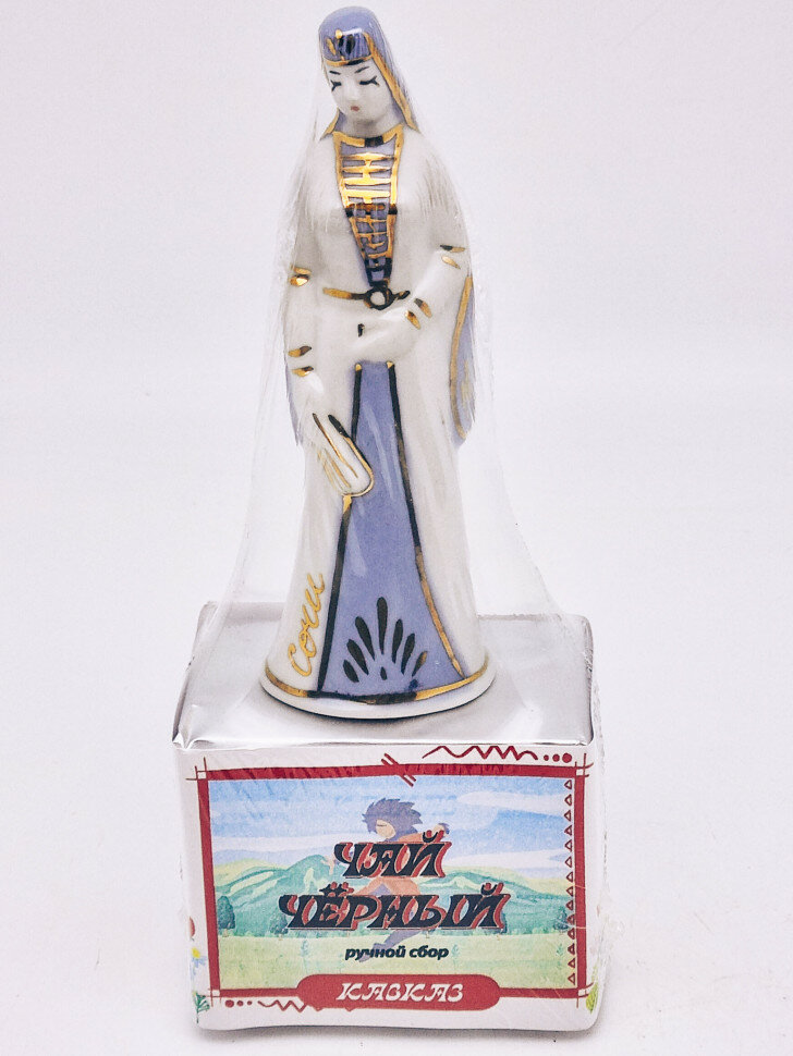 Чай черный ручной сбор 35гр Кавказ с сувениром Горянка коллекционный фарфор