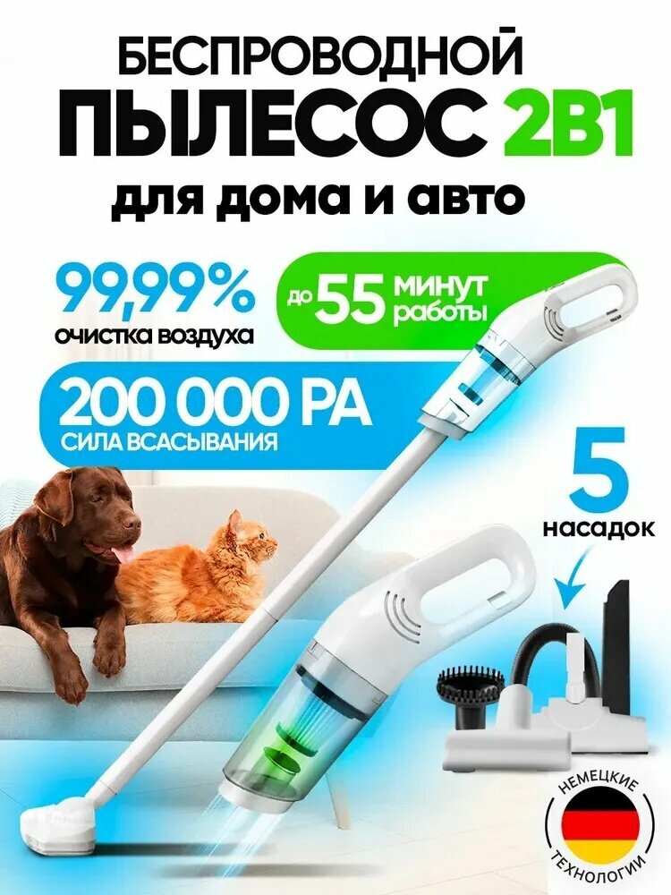 Пылесос вертикальный беспроводной для дома и авто