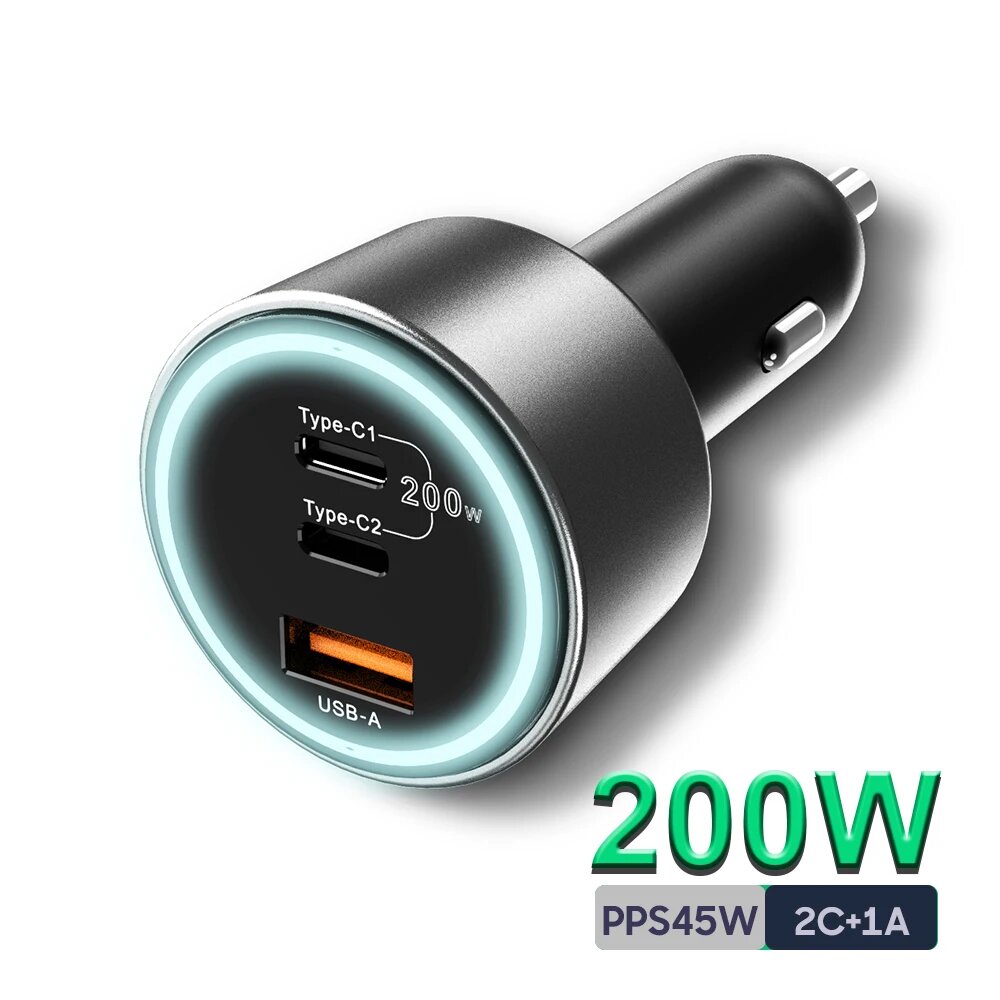Автомобильное Зарядное Устройство USB C 200W PD 100W QC5 PPS 45W Для Зеленый, 200W Car Charger