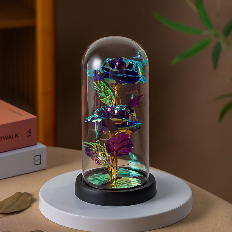 Трансграничный вечный цветок, стеклянная крышка, золотая фольга, роза, фонарь, День святого Валентина, День матери, креативный подарок, украшение, фабрика украшений