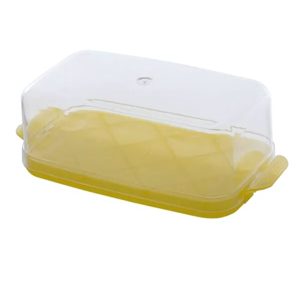 Маслёнка пластиковая с прозрачной крышкой, прямоугольная, жёлтый цвет, удобные ручки