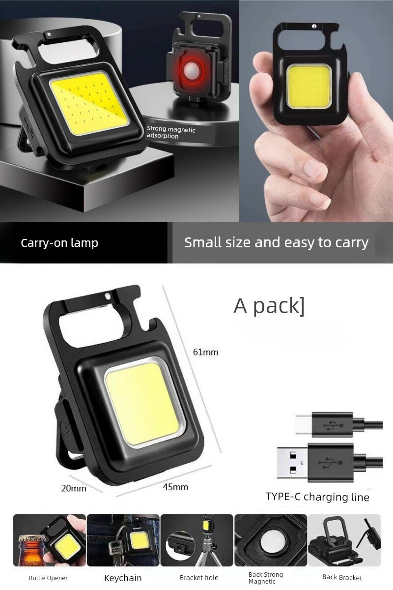 Базовая модель LED ключ-фонарик с магнитным креплением и быстрой зарядкой 1 шт