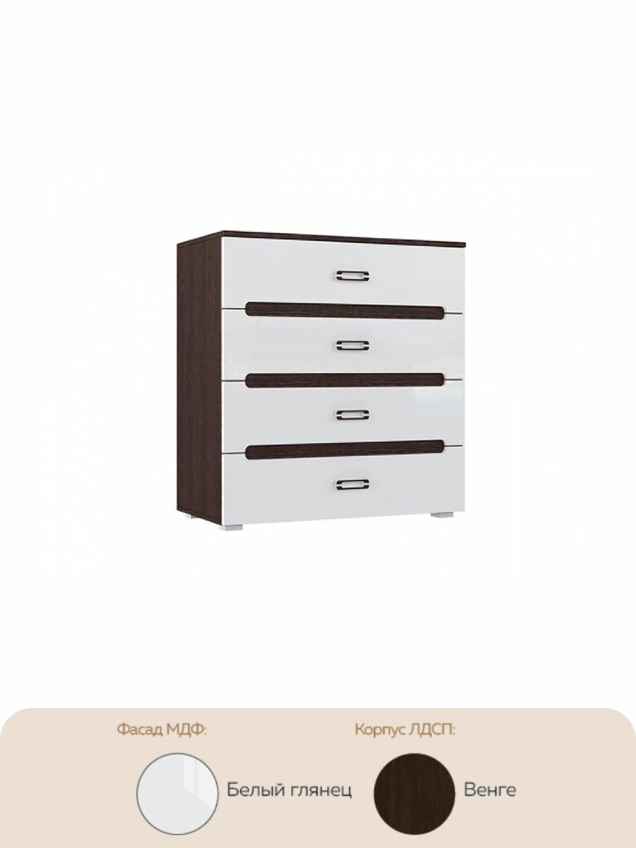 Комод Ким МДФ 850х910х446, Венге/Белый глянец, с выдвижными ящиками, МИФ
