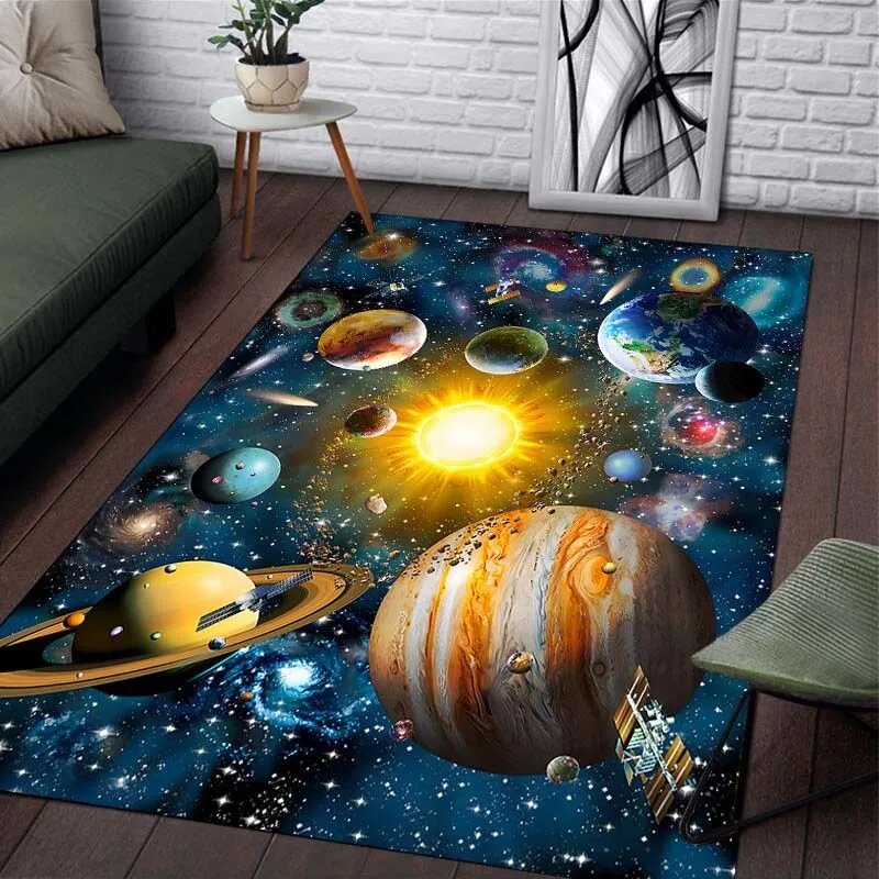 Ковер безворсовый Рисунок космических планет 80x120 см