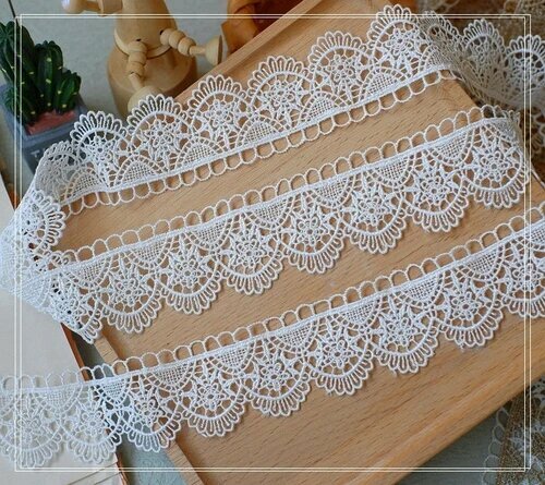 Кружевная лента белая, 4 см, полиэстер, Off white