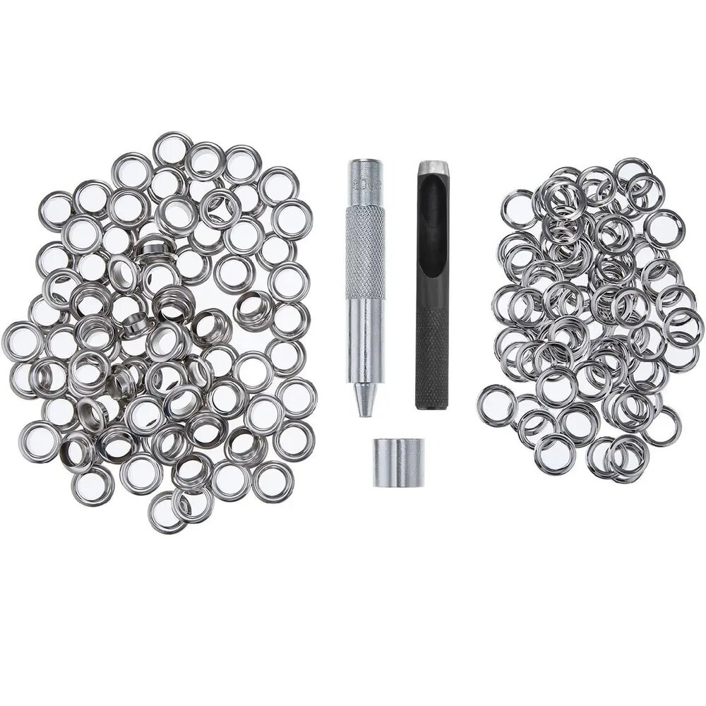 100 комплектов 10мм Люверсы медный материал, серебристый, с инструментами для установки