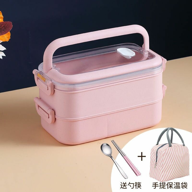 Японский стиль, двухслойный ланч-бокс, бенто-бокс для офисных работников и студенток, микроволновая, разделенная, портативная ланч-бокс набор