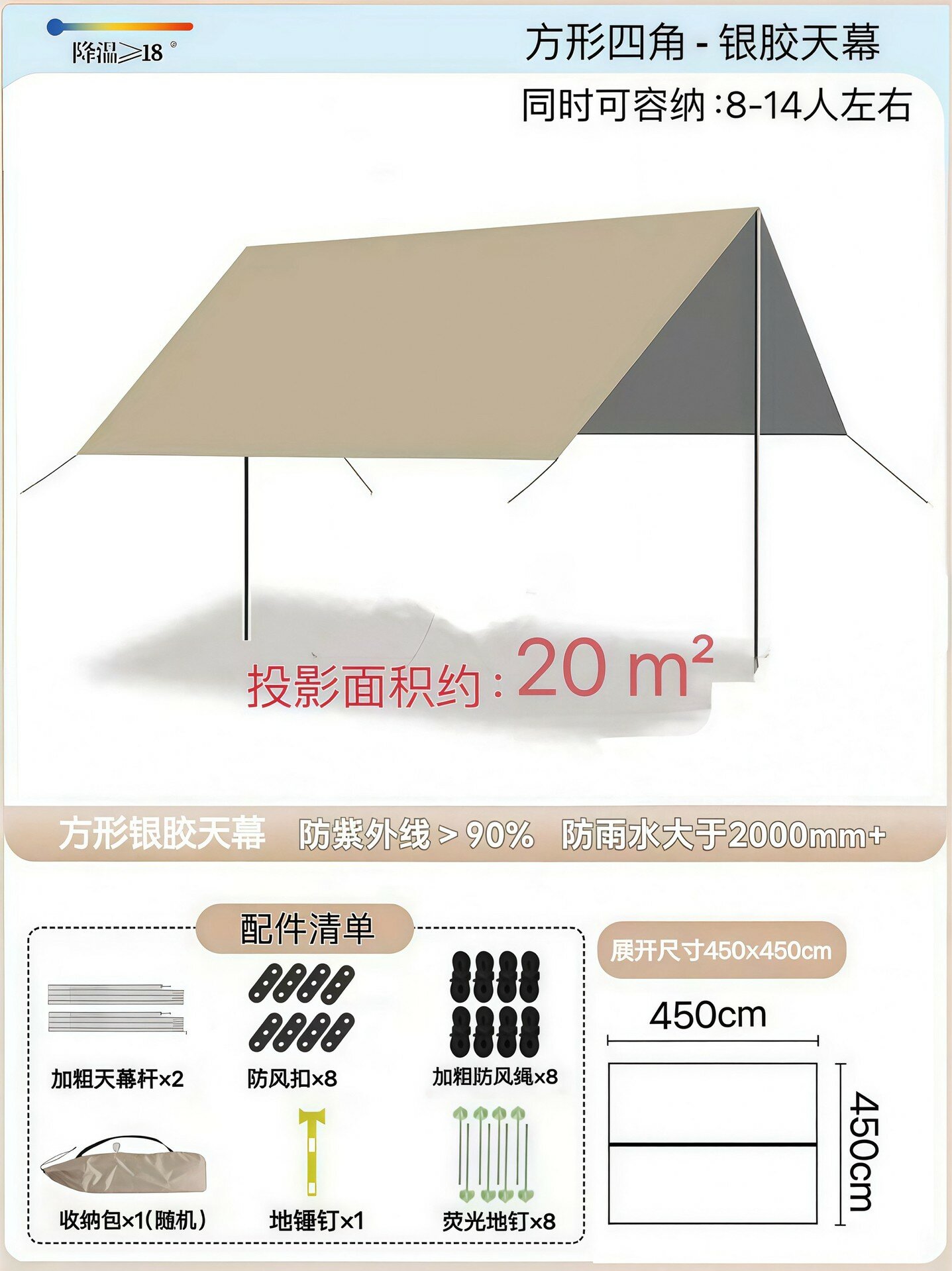 Виниловый большой навесной тент, водонепроницаемый, солнцезащитный, для кемпинга на открытом воздухе, большой пространства, восьмибабочковой формы, укрытие для кемпинга