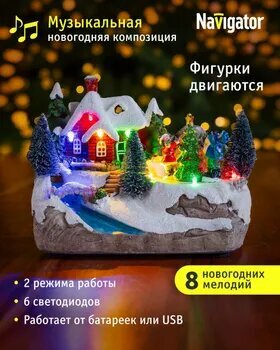 Фигурка новогодняя, Ёлка, Домик, елочка на льду, высота 14см, длина 16 см