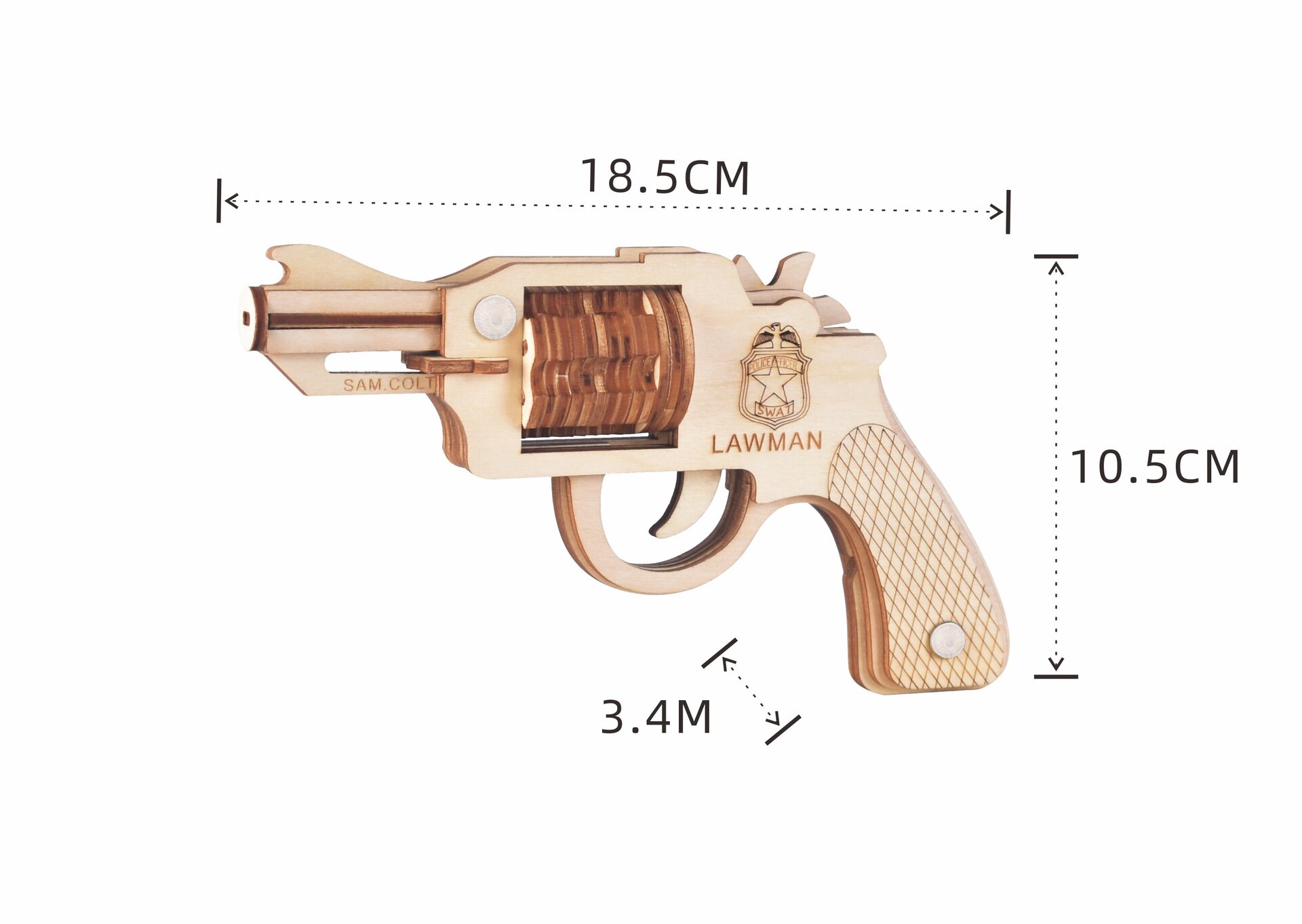Модель пистолета Colt Lawman, деревянная сборная игрушка, винтажный стиль для детей, 120 символов