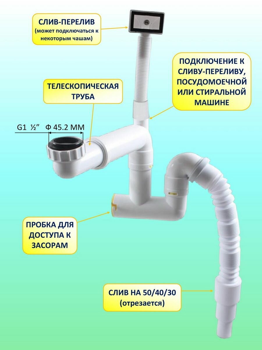 Сифон для раковины на кухню Talea, без чаши