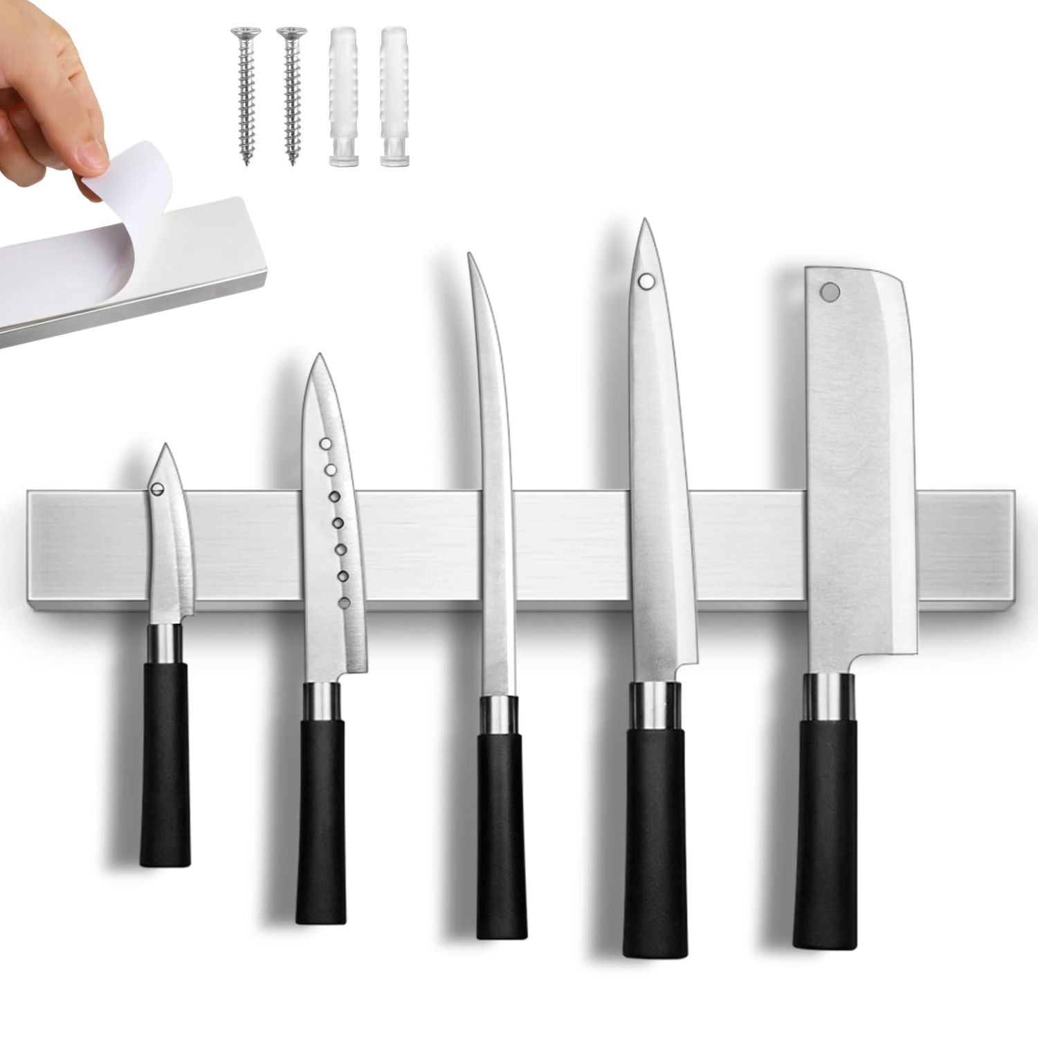 HEREOF Modern Magnetic Holder, 304 Stainless Steel Bar, Silver, 32*4.7*2.5cm, 410g, 1 magnet holder, 1 set of screw accessories, 1 stick
