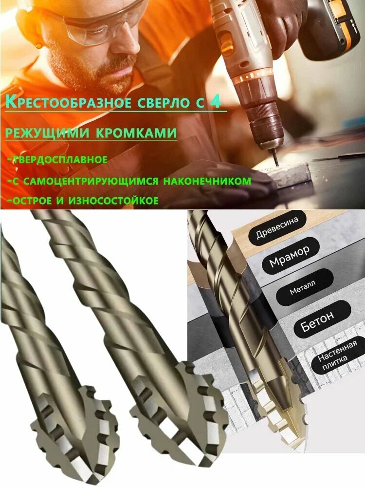 Алмазный бур 4-лезвийный, 7 размеров, нержавеющая сталь, для плитки/стекла/керамики, 8мм (1шт)