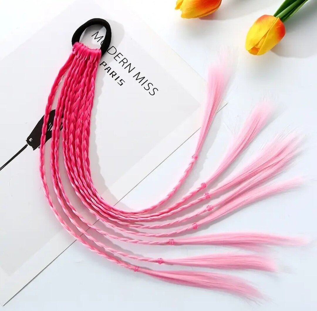 Резинки с яркими цветными косичками детский омбре из 1 штуки 8 косичек