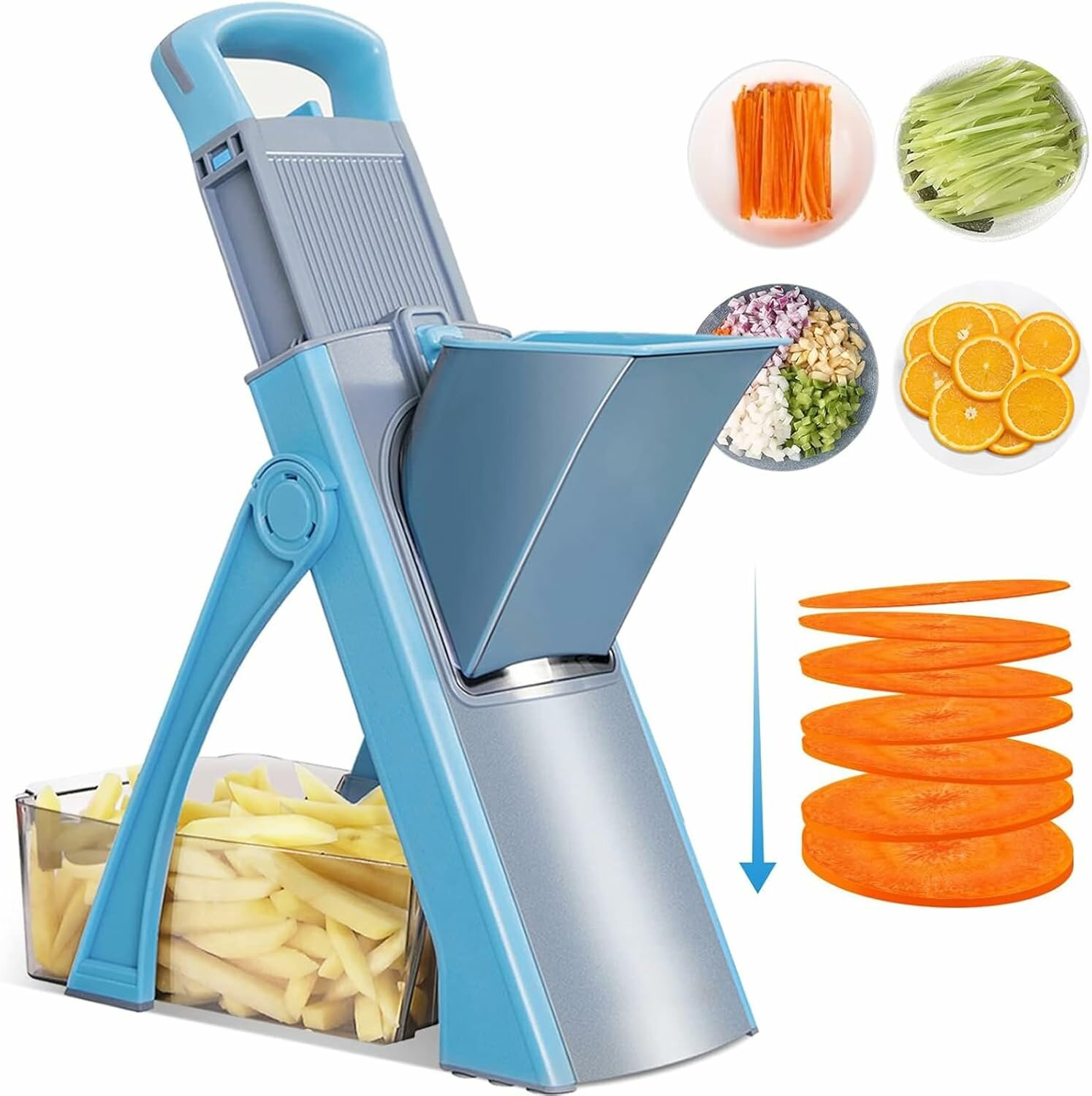 Upgrade Safe Mandoline Slicer Vegetable Chopper Potato Slicer Adjustable Thickness 1-8mm Food Cutter Veggie Salad Chopper Kitchen Chopping Tool Blue 1x Vegetable Slicer