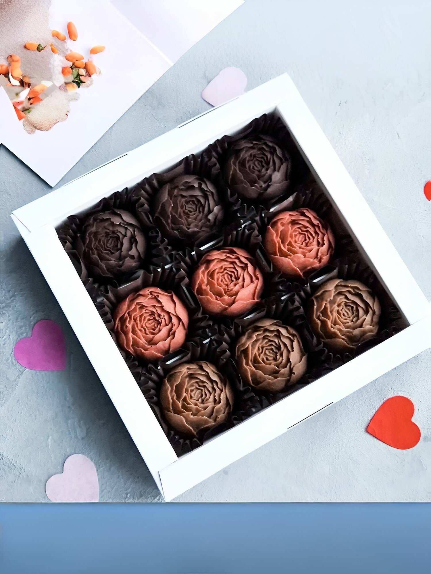 ТД НебыковА Конфеты подарочные шоколадные пионы в коробке, 9 шт, три шоколада