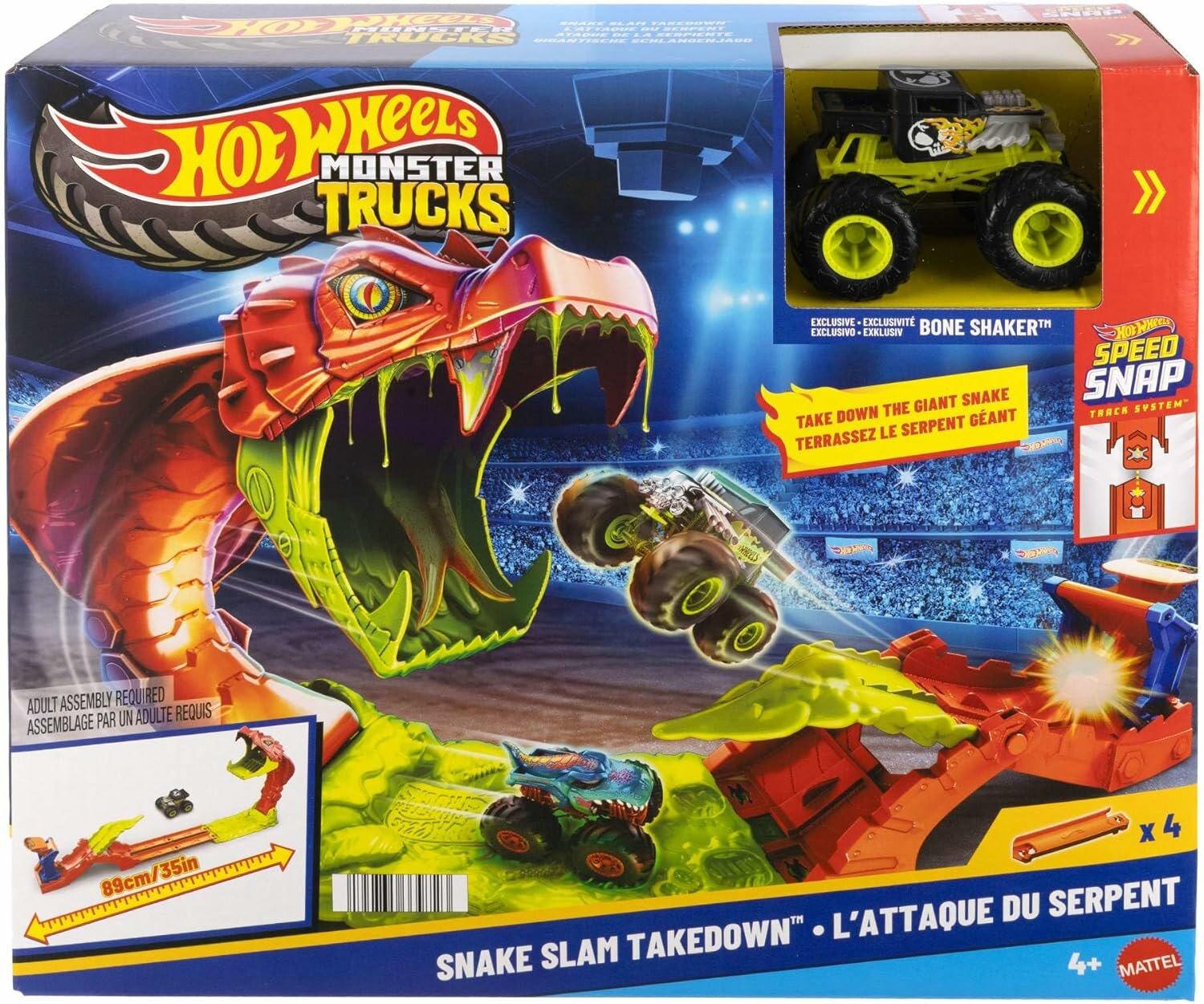 Игрушечный трек Hot Wheels Monster Trucks - Игрушечный Трек Mega Jump Snake Knockout + машинка Bone Shaker - Хот Вилс JJN44