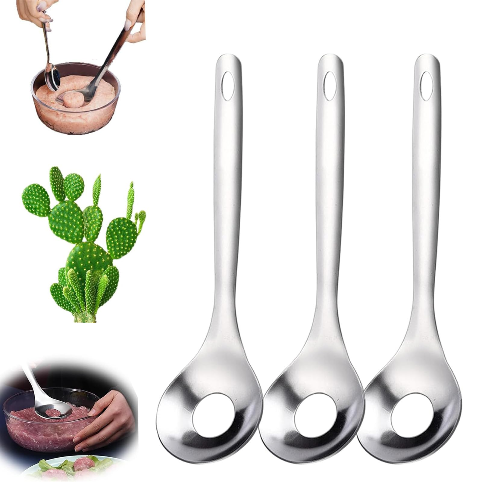 Нержавеющая стальная ложка для чистки нопалов, универсальный очиститель кактусов, портативный формовщик фрикаделек, Cuchara Pelador De Nopales Mexicanos, кухонный инструмент для чистки овощей, ложка для чистки кактусов, набор из 3 предметов