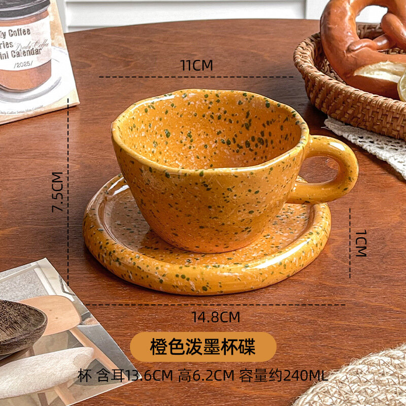 Чашка и блюдце в корейском стиле с разбрызганным чернилом, керамический набор чашек и блюдцев, чашка для завтрака, кофейная чашка, винтажный стиль, нерегулярная чашка для воды
