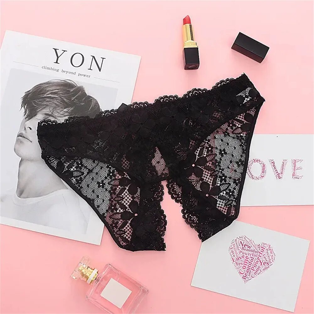 Женское сексуальное нижнее белье, трусики, брифы, прозрачные, для секса Черный, M, Black A