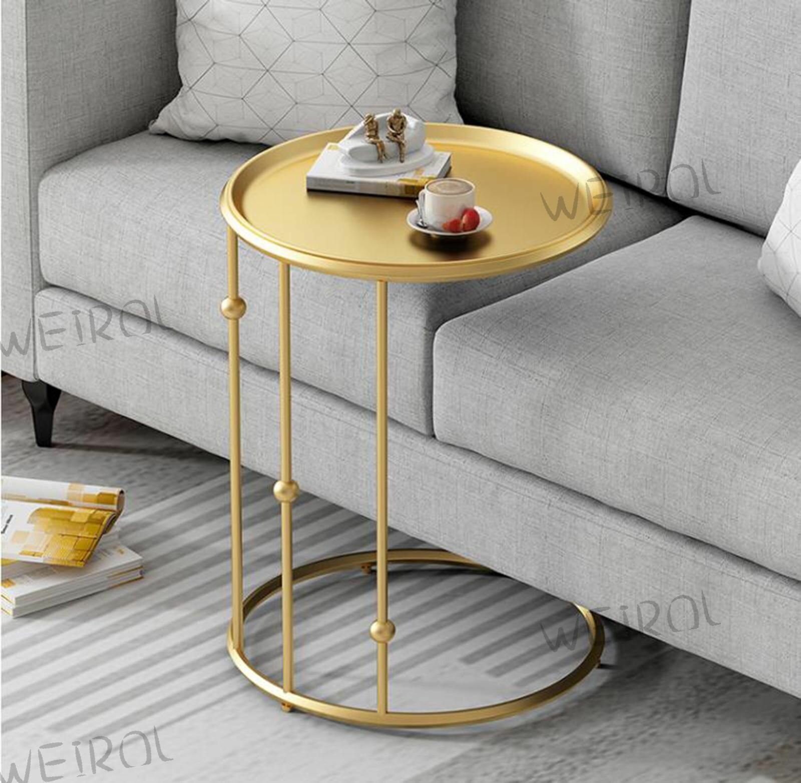 Приставной столик для дивана С-образной формы, круглый металлический стол, мебель для кафе и отель, золото,40*40*60 см3