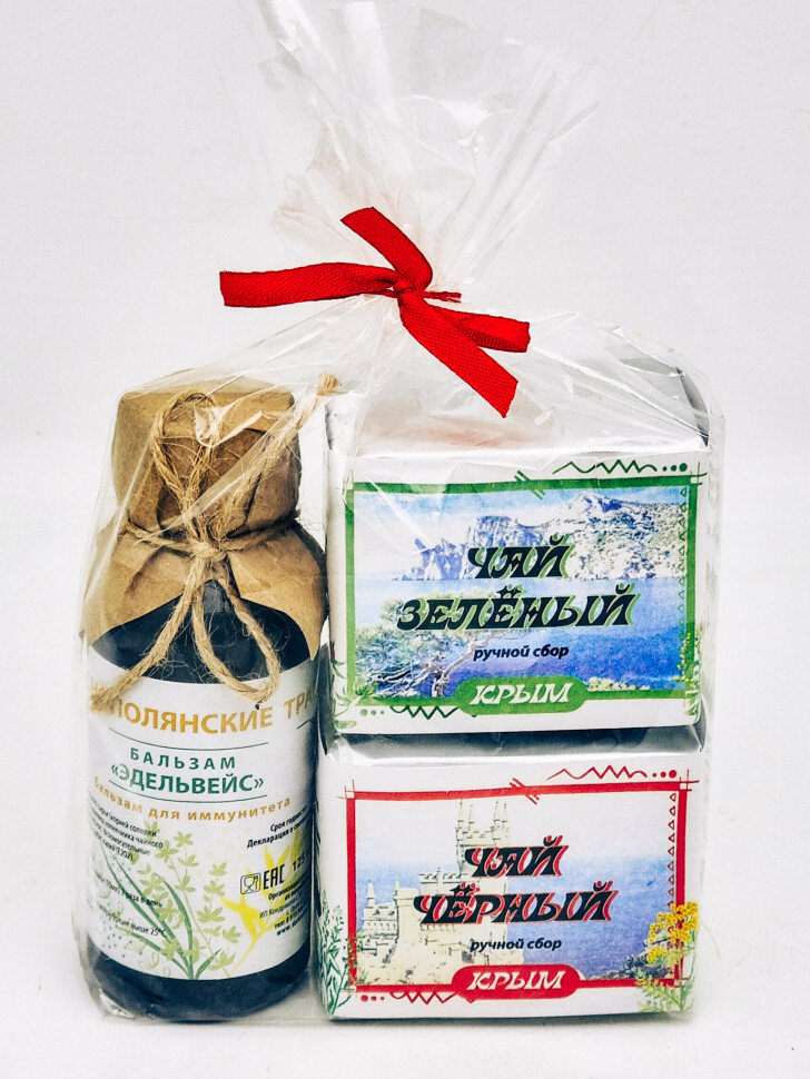 Набор чай черный р/с 35гр + чай зеленый р/с 40гр и бальзам Краснополянские травы Крым