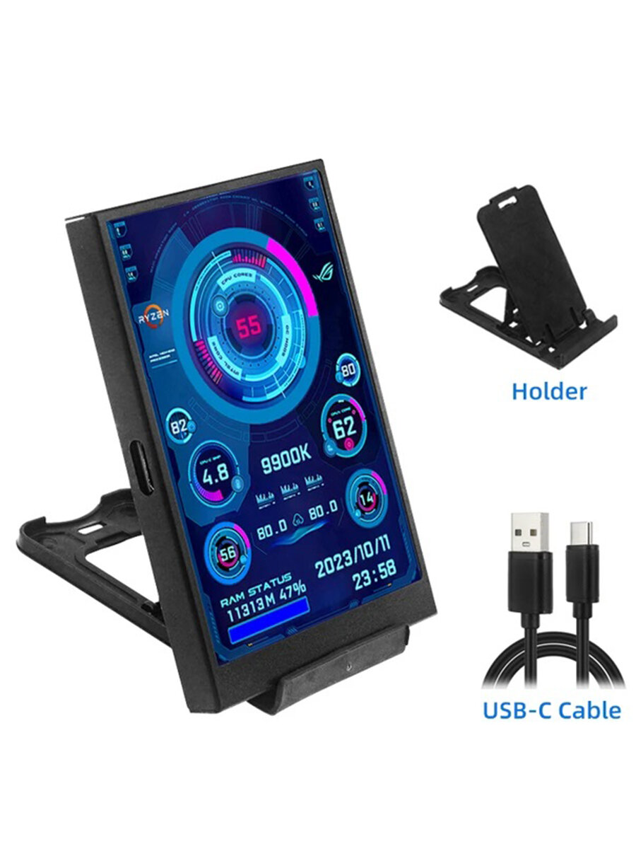 TURZX Вторичный Экран для ПК 3,5 дюйма, IPS, CPU, RAM, HDD, Температурный монитор